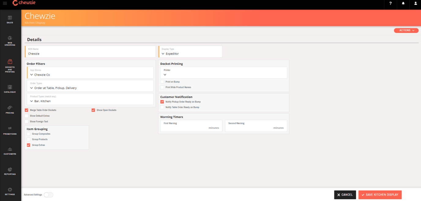 Kitchen Display System (KDS) configuration options and KDS Types